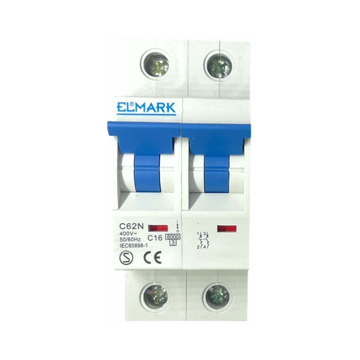 Magnetotermico 2P 16A 6kA Curva C 2 Moduli - Elmark
